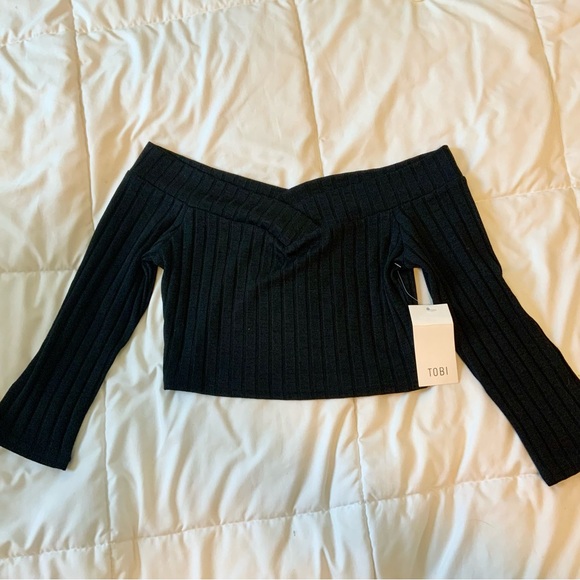 Tobi | Tops | Nwt Tobi Cropped Offtheshoulder Black Top | Poshmark